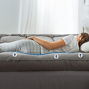 Marine Moon Full Mattress Topper, Cooling Bed Topper Mattress Pad Cover,Thick Plush Pillow Top Mattress Topper for Back Pain Relief, Soft Down Alternative Toppers with Deep Pocket, Grey