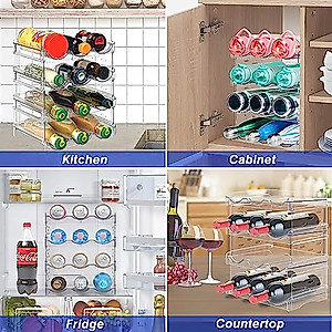 Water Bottle Organizer for Cabinet, Stackable Water Bottle Holder for Kitchen Pantry Organization and Storage, Plastic Wine Rack, Drink Organizer for Fridge, Freezer -4 Packs, Hold 12 Bottles, Clear