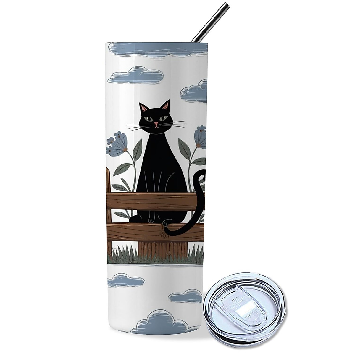 Medpol Cute black cat tumbler with lid and straw 20 oz insulated tumbler cups Cute black cat insulated travel coffee mugs for women cute sippy cups stainless insulated travel cups