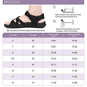 MEGNYA Women's Hiking Cushioned Sandals, Non Slip Walking Sandals for Adventure Black Size 8