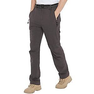 TBMPOY Men's Lightweight Hiking Pants with Belt 5 Zip Pockets Waterproof Quick-Dry Travel Fishing Work Outdoor Pants Thin Brown M