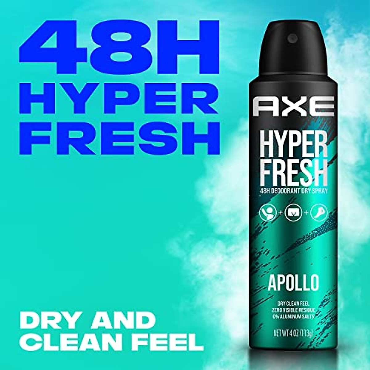AXE Apollo Deodorant Spray 48 Hour Odor Protection Fresh Sage and Cedarwood Deodorant without Aluminum and without Residue, 4 Ounce (Pack of 4)