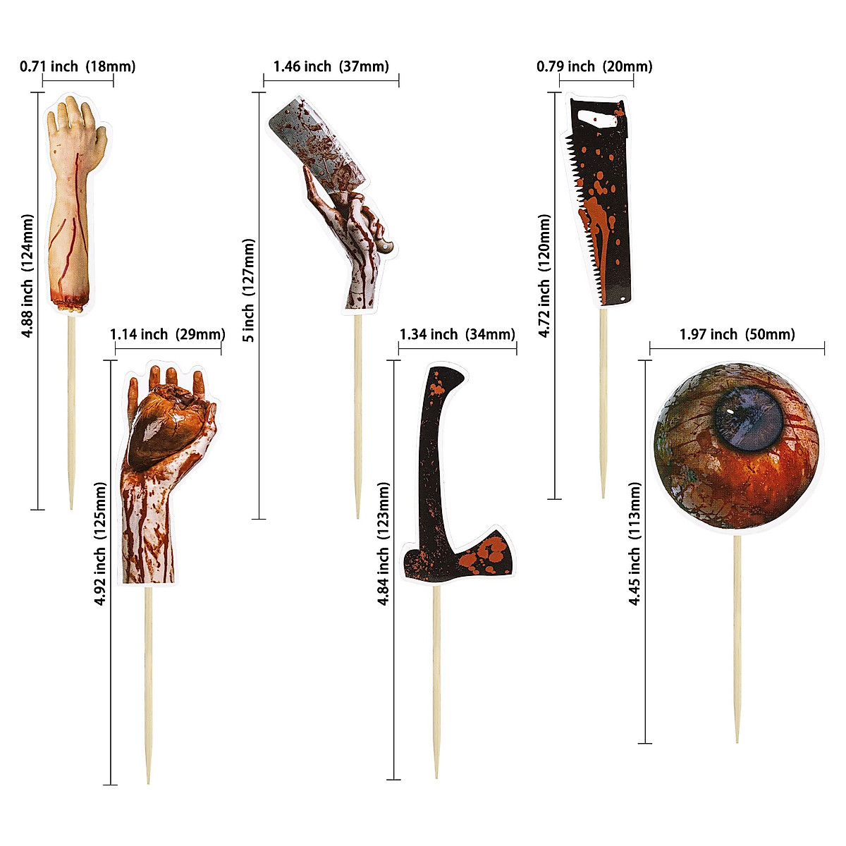 Gyufise 36Pcs Horror Halloween Cupcake Toppers Bloody Eyes Hand Vampire Zombie Party Knife Cake Topper Decorations for Halloween Horror Movie Theme Birthday Baby Shower Supplies