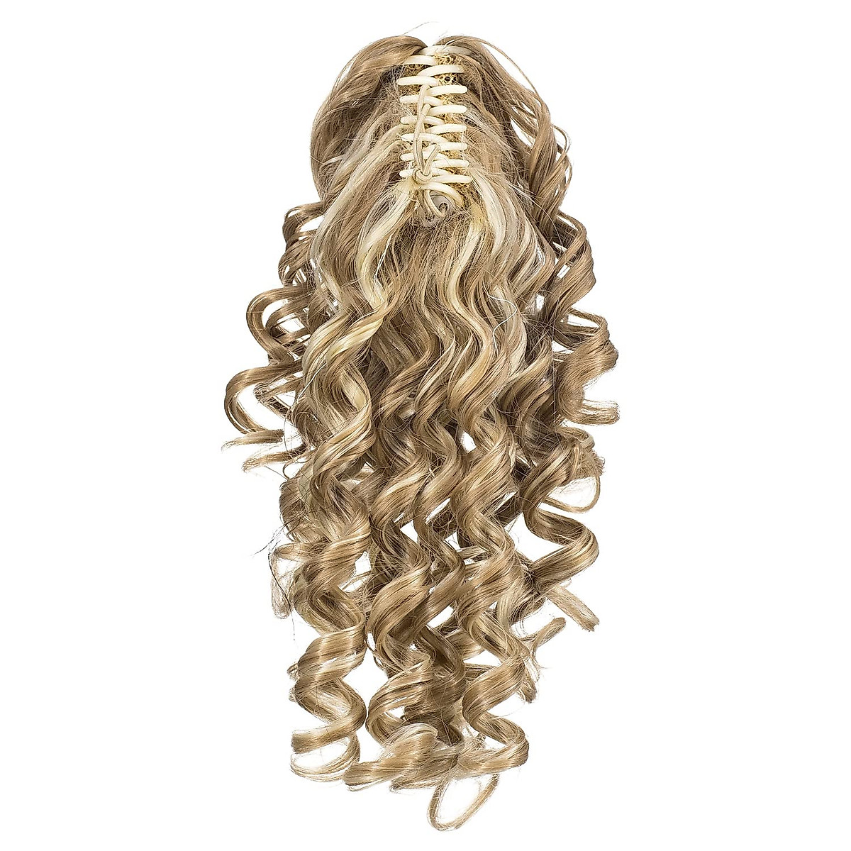 SWACC 12-Inch Short Screw Curls Claw Clip Ponytail Extensions Synthetic Clip in Drawstring Curly Ponytail Hairpiece Jaw Clip Hair Extension (Beige/Blonde Mixed-24H613#)