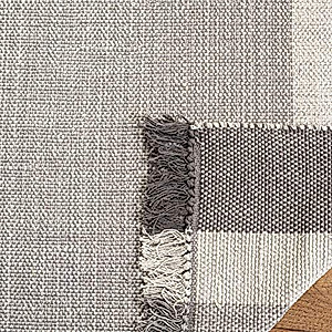 SAFAVIEH Montauk Collection Runner Rug - 2'3" x 12', Ivory & Grey, Handmade Flat Weave Boho Farmhouse Cotton Stripe Fringe, Ideal for High Traffic Areas in Living Room, Bedroom (MTK301A)