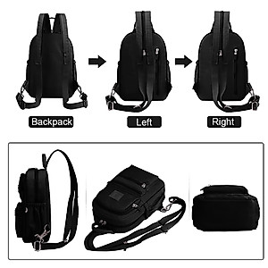 Sunwel Fashion Mini Backpack & Sling Bag 2 Way Carry Nylon Casual Daypack Chest Bag with Detachable Pom Pom Ball Keychain for Women (black)