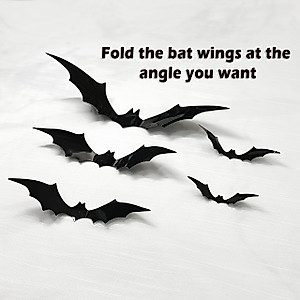 96 Pcs Bats Wall Decor Halloween Decorations, 5 Different Sizes Realistic PVC 3D Black Window Clings, Scary Bat Stickers for Home Decor DIY Wall Decal Party Supplies, Double-Sided Adhesive Included