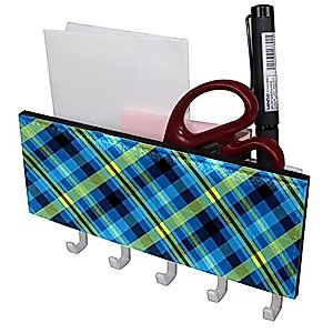Coat Rack Wall Mounted, 5 Rail Wall Decorative Hooks Hanging for Clothes Hat Towel Purse Key, 7 Inches, 4.4lbs(Max), Blue Color Pattern