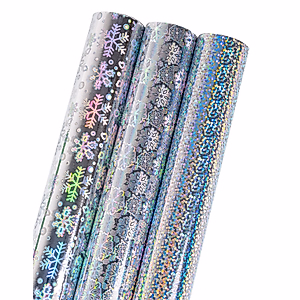 MAYPLUSS Christmas Holographic Foil Wrapping Paper - Mini Roll - 17 Inch X 32.8 Feet- Black Gold Reindeer Design (47.3 sq.ft.ttl)