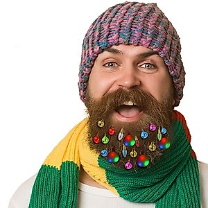 26 Pieces Light Up Beard Ornaments, 4 Pieces Beard Lights Beard Bauble Ornaments, 12 Pieces Sounding Bells,10 Pieces Colorful Water Drop Facial Hair Baubles, Christmas New Year Festival Gift