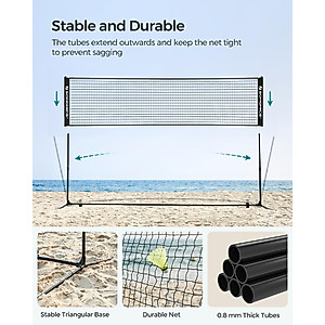 SONGMICS 10 ft Badminton Net, Height Adjustable Volleyball Net, Pickleball Net with Poles, Foldable Nylon Net for Tennis Indoor Outdoor Court, Black USYQ300HV1