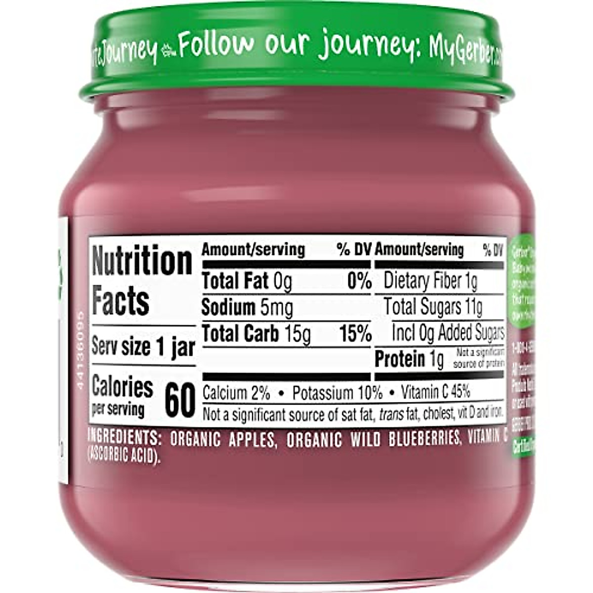 Gerber Purees Organic 2nd Foods Apple Wild Blueberry Baby Food Glass Jar (Pack of 6)