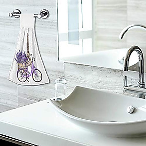 2 Pack Purple Lavender Eiffel Tower Hanging Kitchen Towels Romantic Spring Floral Bicycle Hand Towel with Loop Soft Microfiber Dish Towels Tie Towel for Bathroom Absorbent Washcloth