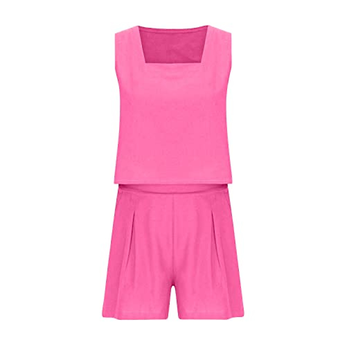 ZDRZK Womens Clothing Clearance Deals Workout Sets For Women 2 Piece 2 Piece Shorts Set For Women Summer 2023 Trendy Sleeveless Crop Tank Top And High Waisted Shorts Romper Outfits Hot Pink M