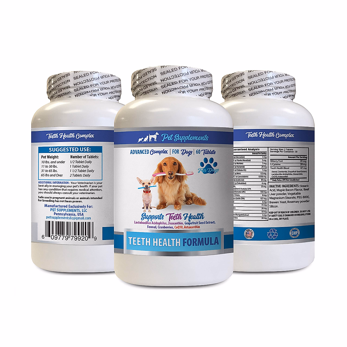 Dog Bad Breath Treats - Dog Teeth Health Formula - Advanced Support Complex - Overall Health - Dog Vitamin c - 1 Bottle (60 Tablets)