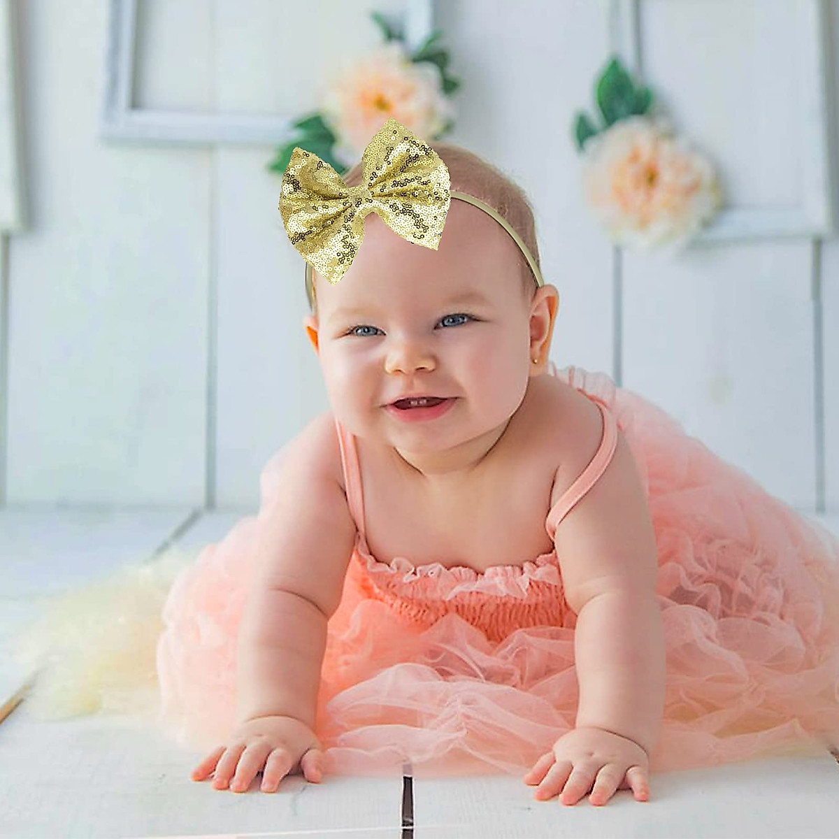 Song Qing Baby Infant Girls Hair Band Sequined Bow Headband Turban Knot Hair Headwear Gold