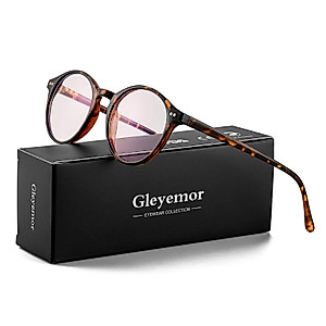 Gleyemor Blue Light Glasses for Men Women, Vintage Round Bluelight Blocking Computer Screen Protection Glasses (Tortoise)