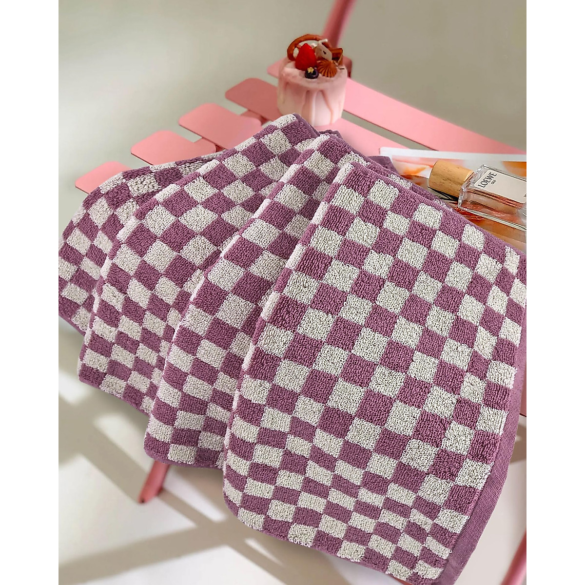 Jacquotha Pink Hand Towels for Bathroom - Cute Checkered Hand Towel Set of 4, Super Soft, Absorbent, Decorative, Great Gift for Girls Women