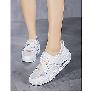 JITUUE Women's Comfort Shoes Adjustable Breathable Air Cushioned Insoles Wedges Slip-on Sport Walking Sneakers Fitness Casual Shoes with Eyelets(White,US 7