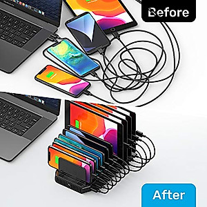 Unitek USB Charging Station, 10 USB Fast Ports Charge Docking Station and Adjustable Dividers, Multi Device Charger Organizer Compatible with iPad, iPhone, Tablet and Cell Phone