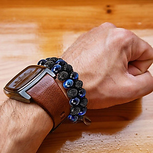 Protection Bracelet,Natural Blue Tiger Eye Black Lava Rock Stone Bracelet,Healing Bracelet for Men Women Bring Good Luck Prosperity and Happiness