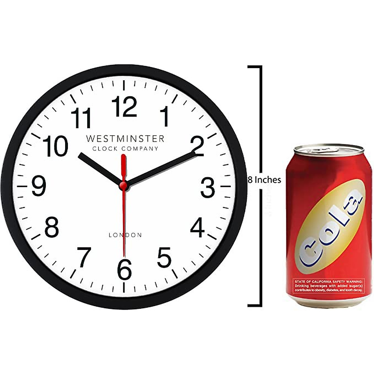 Always Home Westminster Clock Company 8 Inch Quartz Wall Clock (Standard Clock) Ticking/Battery Operated for School Office Classroom