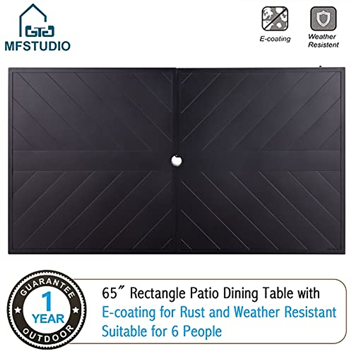 MFSTUDIO 7 Pieces Patio Dining Sets,Outdoor Furniture Set Including 1x 65 Rectangle Table and 6 High Back Sling Padded Swivel Chairs Metal Dining Set for Backyard,Garden,Deck