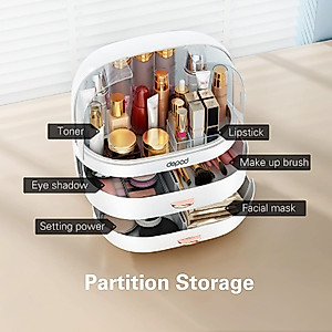 DEPAD Makeup Organizer Holder, Cosmetic Storage Box Skincare Organizer with 2-Layer Drawers, Waterproof and Dustproof Cosmetic Display Cases for Bedroom Dresser, Bathroom Countertop (White)