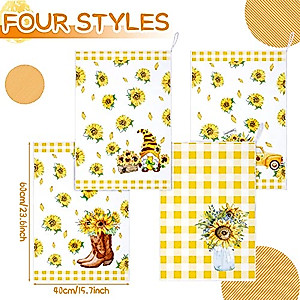 4 Pcs Kitchen Towels Sunflower Bee Dish Towels Decorative Absorbent Hand Polyester Towel with Hanging Loop for Kitchen Dishes Tea Towels for Home Housewarming Gifts Decor, 16 x 24'' (Yellow, Sweet)