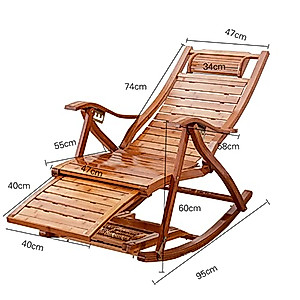 Lounge Chair, Wood Rocking Chair - Foldable Patio Rocker Bench with Pad, Adjustable Recliner for Garden Backyard (Color : with Brown Cushions, Size : with Blue Cotton Pad)