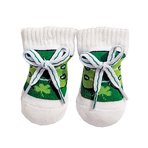 Baby Green/White Newborn Shamrock Booties