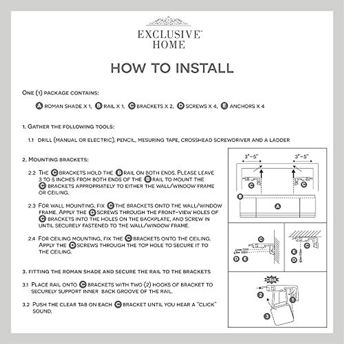 Exclusive Home Curtains Acadia 100% Blackout Polyester Roman Shade, 34"x64", Black