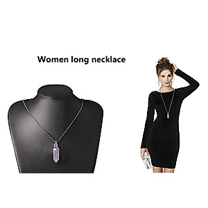 AMOYSTONE 1P Natural Amethyst Healing Oil Crystals Perfume Bottle Necklace Aromatherapy Bullet Shape Pendant Womens Gift