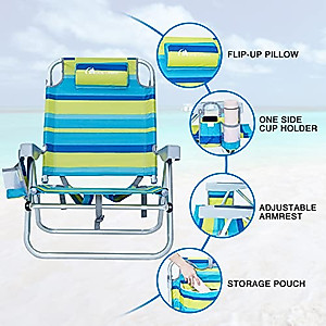 MOON LENCE Folding Beach Chair with 5 Positions High Recliner Chair Lightweight Portable Folding Chair with Towel bar for Camp,Outdoor,Travel