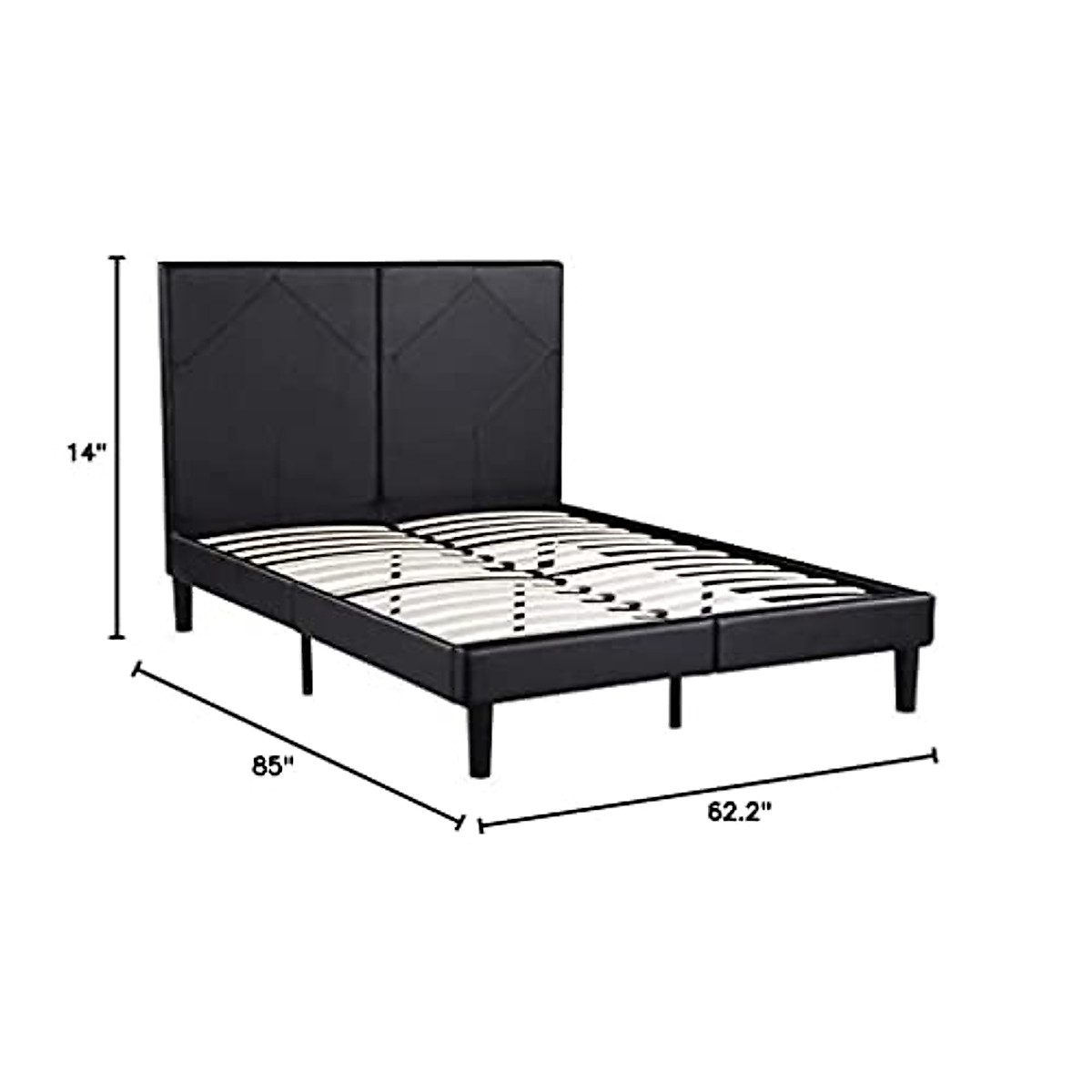 Olee Sleep Dura Metal Faux Leather Wood Diamond Slate Bed Frame, Queen, Black