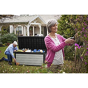 Keter Denali 150 Gallon Resin Large Deck Box-Organization and Storage for Patio Furniture, Outdoor Cushions, Garden Tools , Pool Toys, Grey & Black