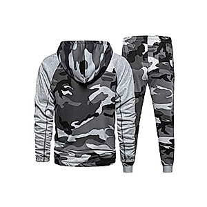 PASOK Men's Casual Tracksuit Set Long Sleeve Full-Zip Running Jogging Athletic Sweat Suits Style 2 Gray 2XL