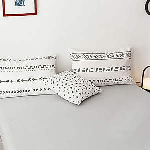 KAFULAN White bohemianDuvet Cover Set Queen Size ，Reversible Luxurious Soft Microfiber Duvet Cover Zip Closure and Corner Ties (1 Duvet Cover + 2 Pillowcases) (White Bohemian Queen 90X90 in)…