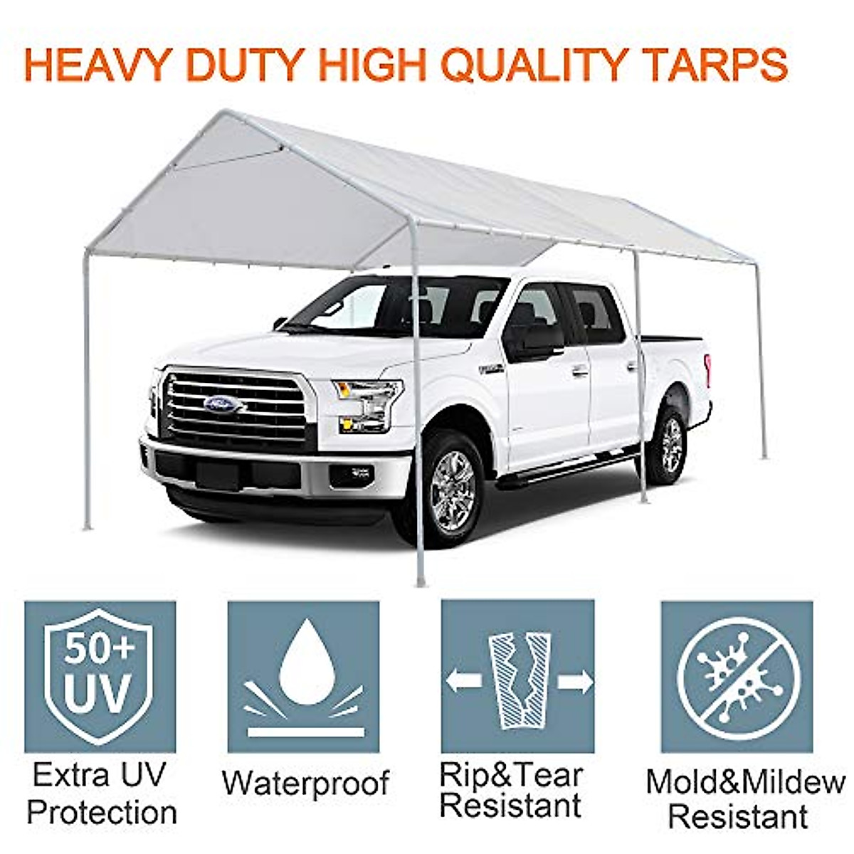 Thanaddo 10 x 20 Ft Carport Replacement Canopy Cover Garage Top Tent Shelter Tarp with Free 48 Ball Bungee Cords,White(Only Cover, Frame Not Include) (10x20 Ft, White)