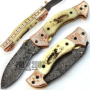 PAL 2000 KNIVES POC-9689 Handmade Damasccus Steel Hunting Folding Pocket Knife