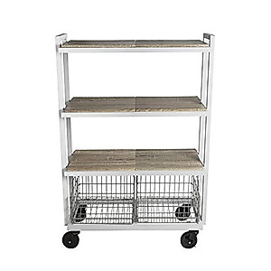 Atlantic System 4 Tier Cart-Wide Mobile Storage, Interchange Shelves and Baskets, Powder-Coated Steel Frame PN in White & Modular Cart System Wire Storage Basket