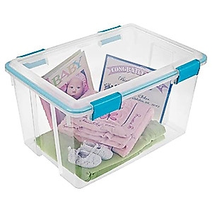 Sterilite 54 Quart Clear Plastic Stackable Storage Container Box Bin with Air Tight Gasket Seal Latching Lid Long Term Organizing Solution, 8 Pack