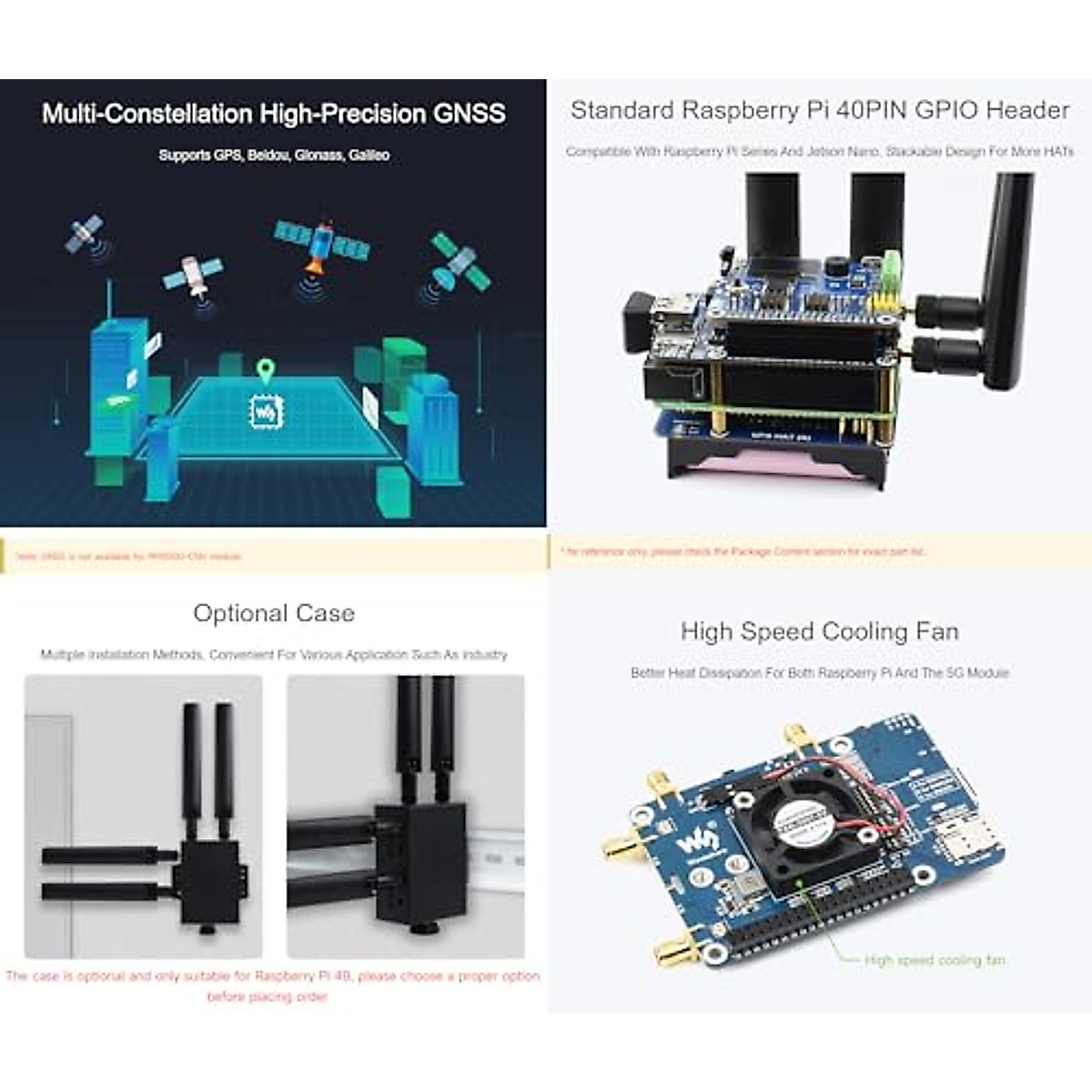 Waveshare RM502Q-AE 5G HAT for Raspberry Pi Quad Supports 5G/4G/3G Antennas LTE-A with Multi Band with Case