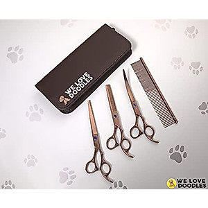 We Love Doodles Dog Grooming Scissors Kit - Dog Grooming Shears - Curved Dog Grooming Scissors - Thinning Scissors For Dogs - Best Grooming Scissors For Goldendoodles