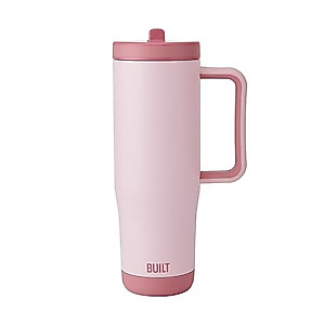 Built 40 oz Cascade Flip Straw Tumbler, Double Wall Insulated Tumbler, Gym & Sport Bottles - Stainless Steel & Straw Lid, Leak-Proof, Soft Bumper Base, Portable BPA-Free (Dusty Rose)