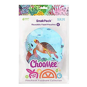 ChooMee Reusable Baby Food Storage Pouches, 8 oz | Ideal for Baby Food, Smoothies and Purees | Secure Double Lock Zipper, Wide Bottom, BPA Free | SnakPack Sealife 6 CT