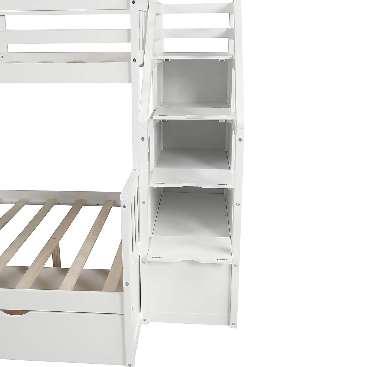 Twin Over Full Bunk Bed with Stairs and Slide, Solid Wood Bunk Bed Frame with Storage Drawers for Kids Girls Boys (White)