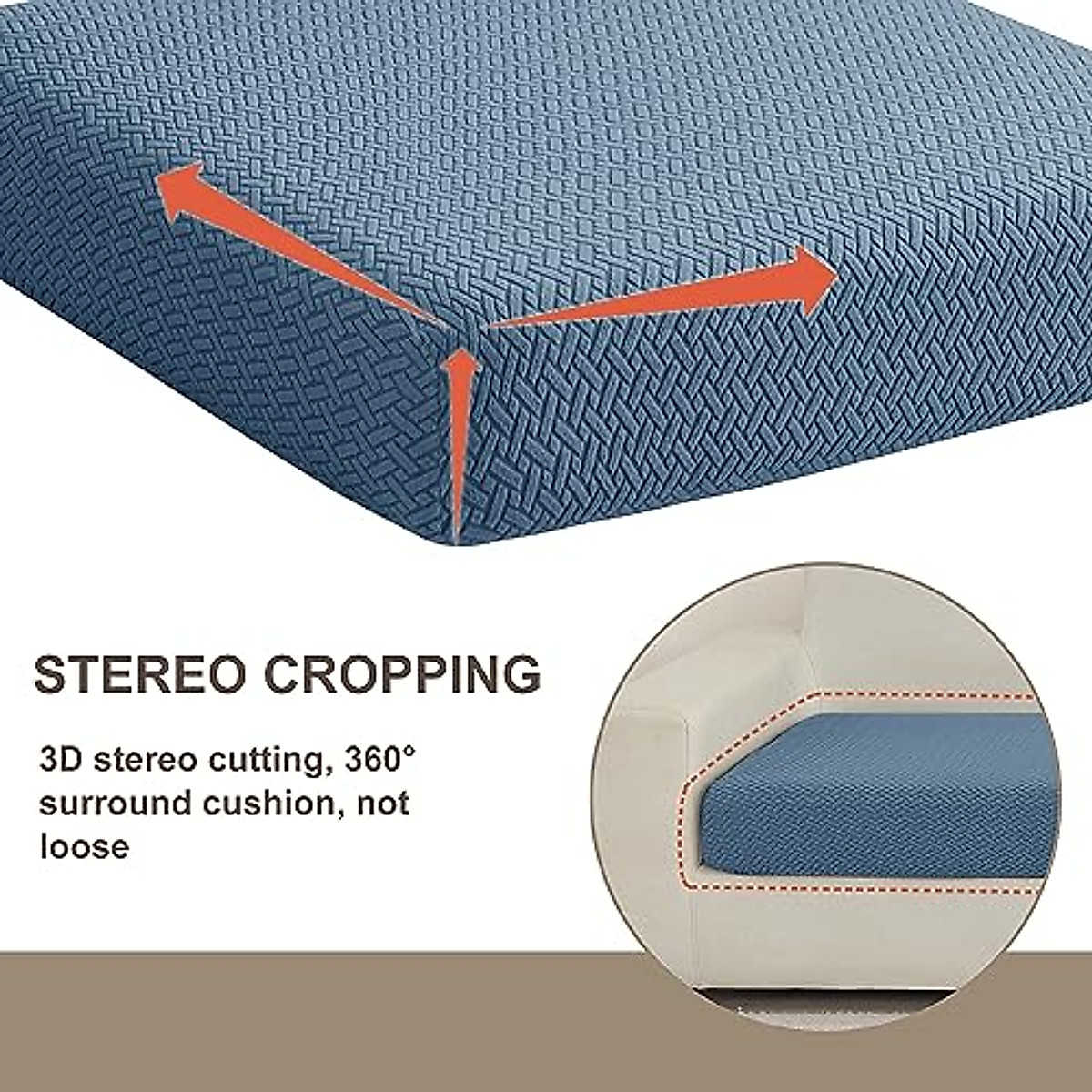 Jin Le 2 PCS Couch Cushion Covers for Sectional Sofa (3 Seater + 1 Chaise, Blue) Jacquard Chaise Anti-Slip with Elastic Bottom and Ties