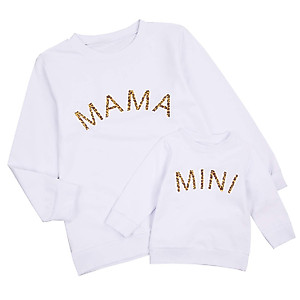 Mommy and Me Matching T-Shirt Letters Print Long Sleeve Pullover Sweater Tops Blouse Family Fall Outfit (for Mama, M)