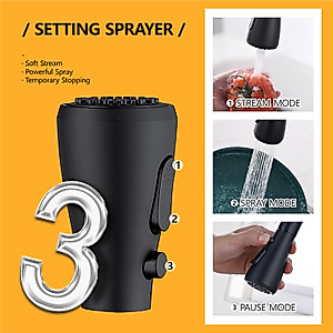 Hiqufet Black Kitchen Faucet with Pull Down Sprayer, Kitchen Sink Faucet with Pull Out Sprayer Fingerprint Resistant Single Hole Single Handle Stainless Steel Rv Kitchen Faucets Matte Black